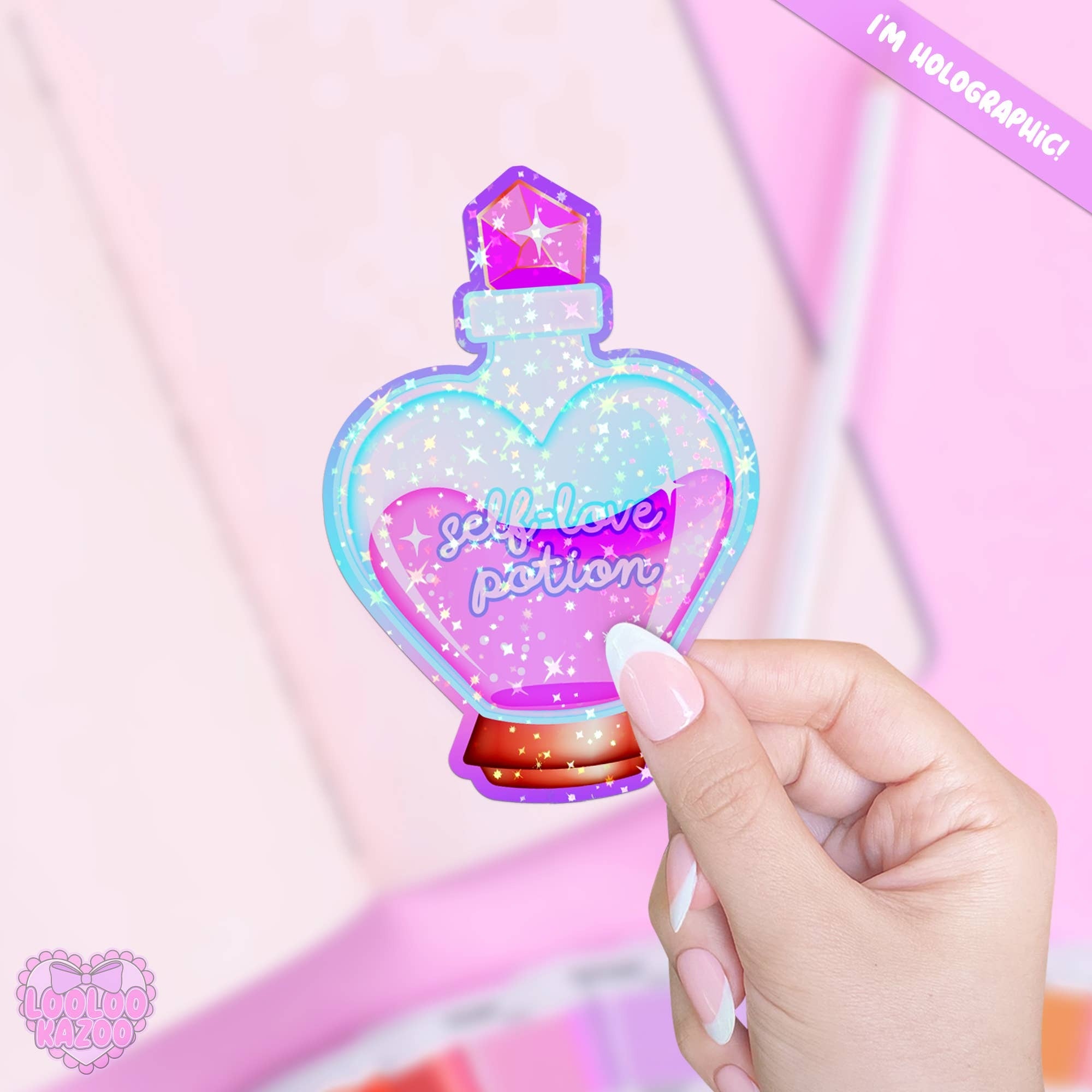 Holographic Self Love Potion Cute Vinyl Sticker | Electric Feels Studio