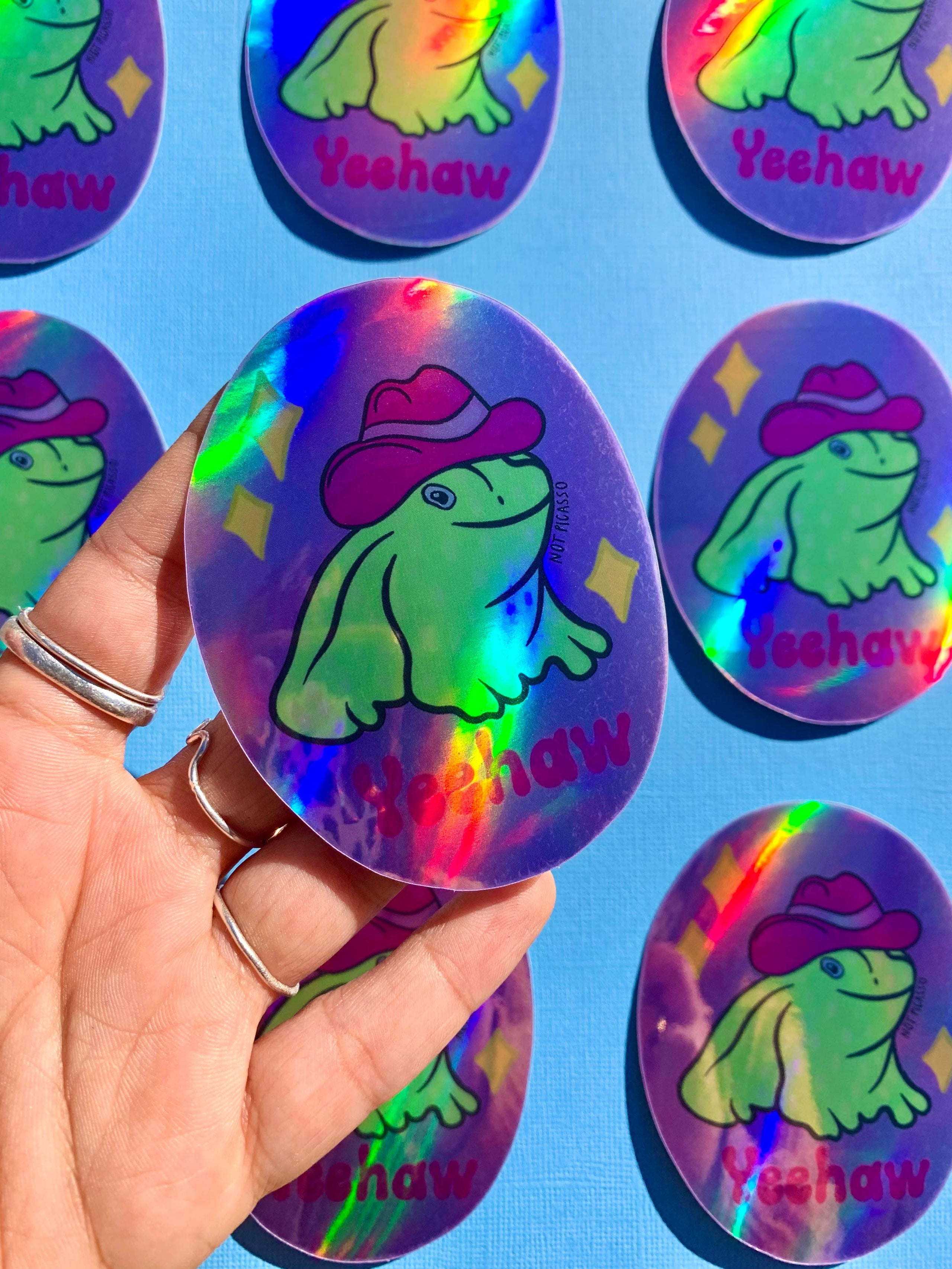 Holographic Yeehaw Frog Sticker | Electric Feels Studio